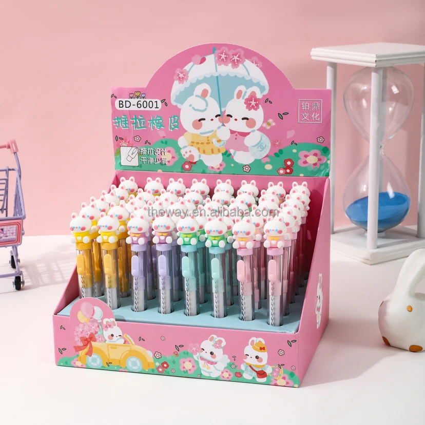 Cute Rabbit Bear Lovely Pencil Eraser Push-pull Rubber Eraser Sliding ...