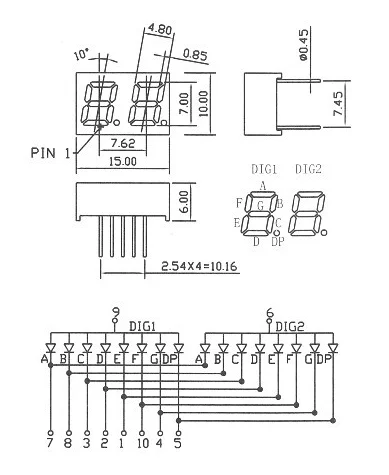 FND 0.36 Inch 2 Digit 7 Segment LED Display Red - Mini Led
