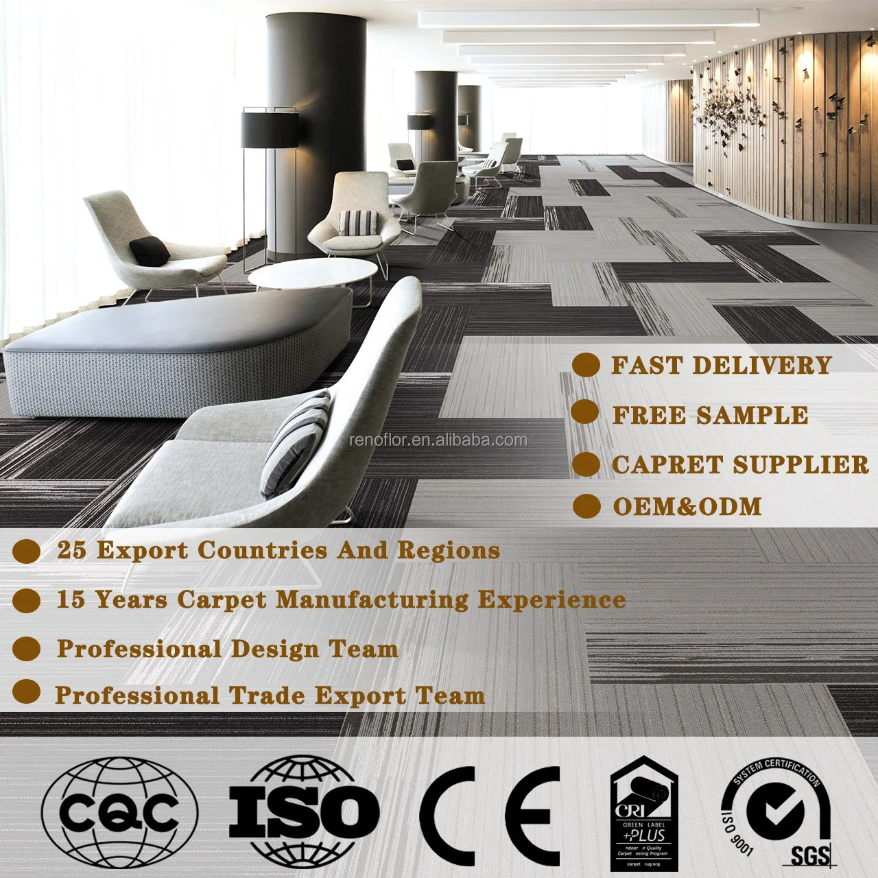 Luxury PVC Backing Office Flooring Tiles 50x50 Square Nylon Plain ...