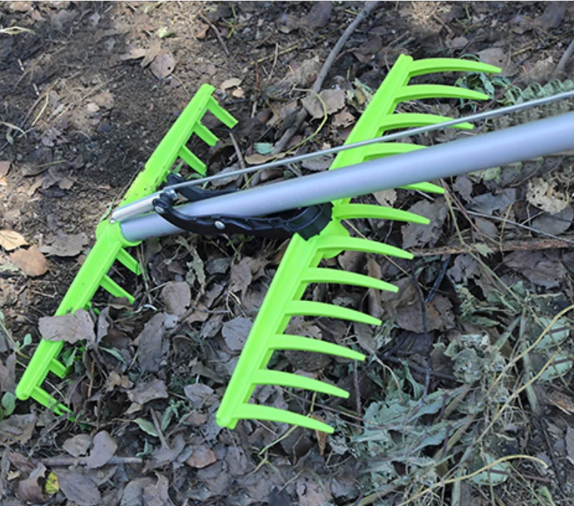 Long Handle Plastic Rake Lightweight Adjustable Collect Grabber Leaves ...