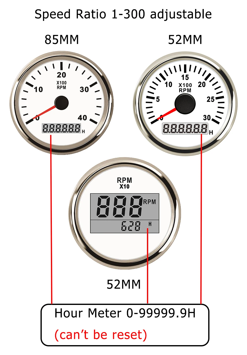 ELING Digital Tachometer REV Counter Meter RPM Gauge 52mm 85mm With ...