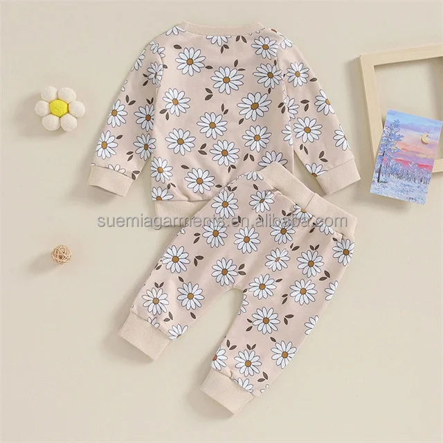 Spring Newborn Flower Print Long Sleeve Round Neck Sweatshirt Long ...