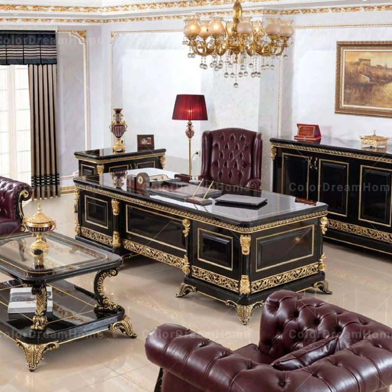 Turkey Luxury Solid Wood Executive Desk and Chair Set - Antique Carved ...