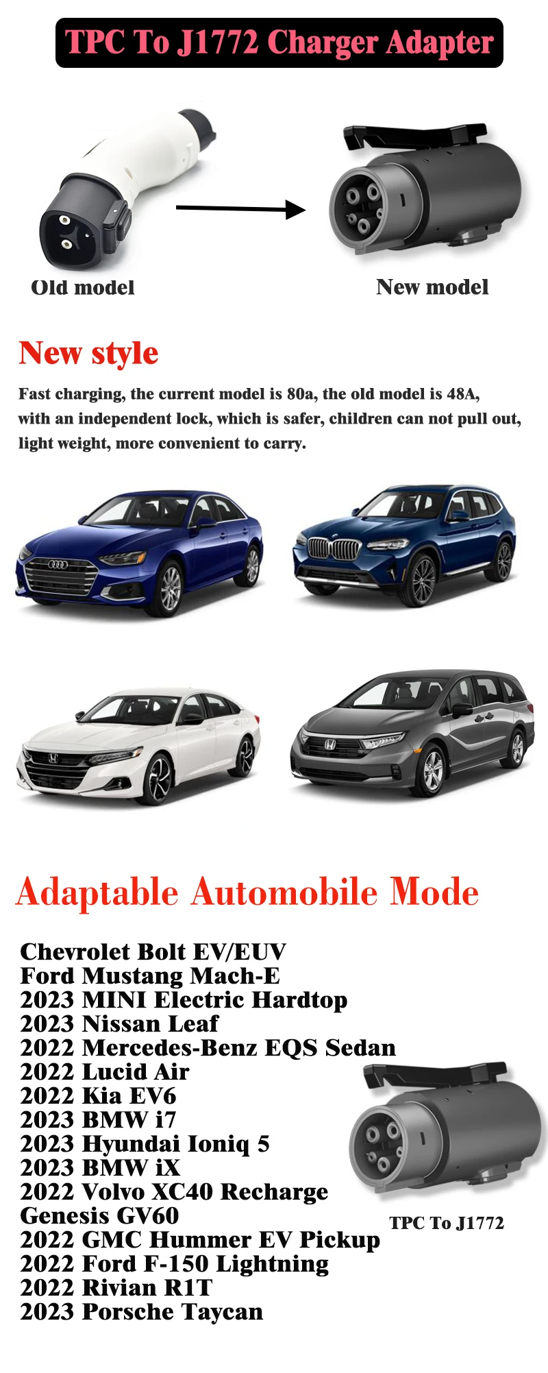 Vehicle (ev) Chargers Ev Charging Adapter 80a 250v Tesla To Sae J1772 ...