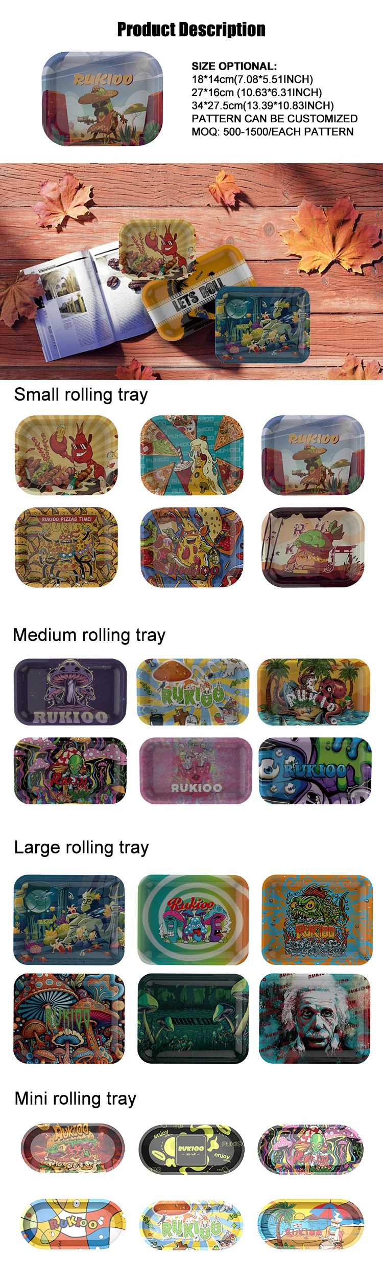 Vapruz Custom 34x14 Cm Rolling Tray With Tinplate Metal Material For ...