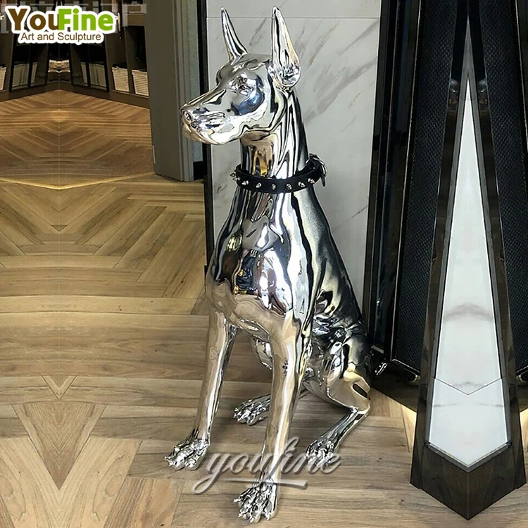 Stainless Steel Boxer Dog Sculpture - Life Size Decor