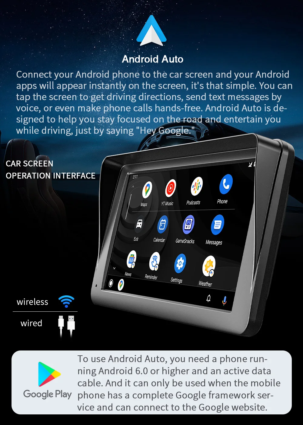 BQCC Universal 7" IPS Screen Portable Smart Player Supports Wireless ...