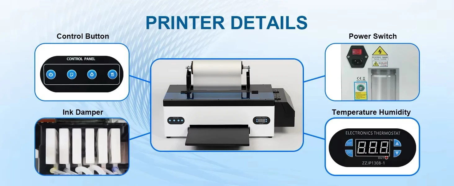 QC Small Digital A3 A4 L1800 White Toner Roll Transfer Film Cloth Fabric DTF Printer T-Shirts ...