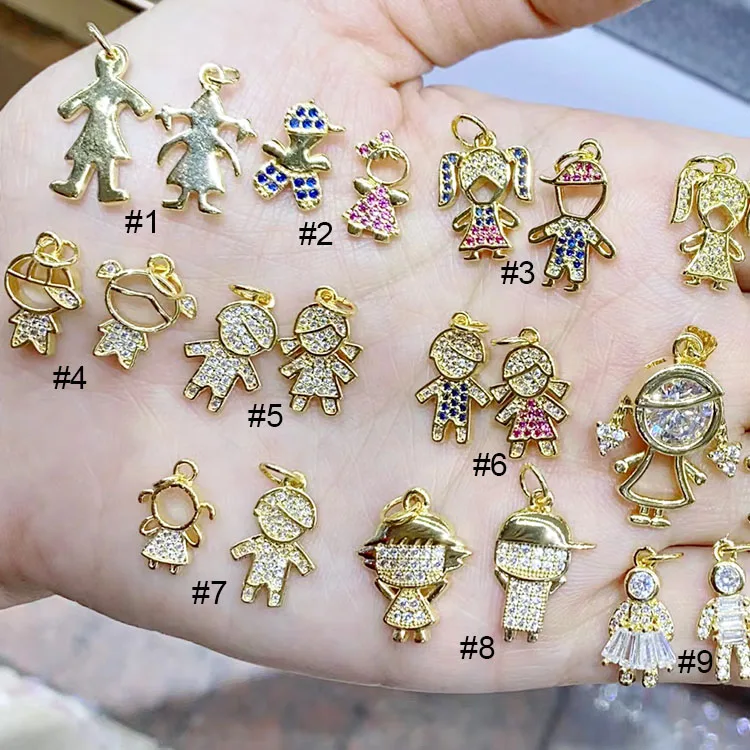 CZ8503 Mini Little 18k Gold Zircon Charms for Kids Jewelry