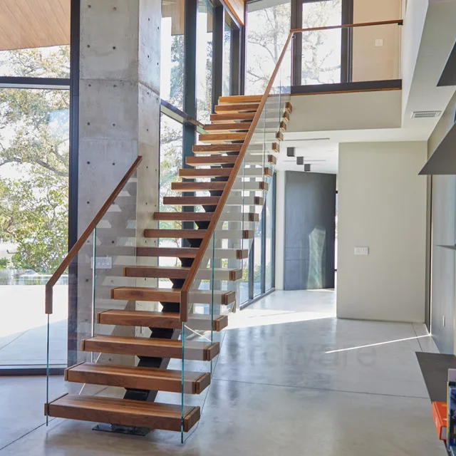 Modern Steel Stringer Staircase with Metal Railing - Indoor, OEM