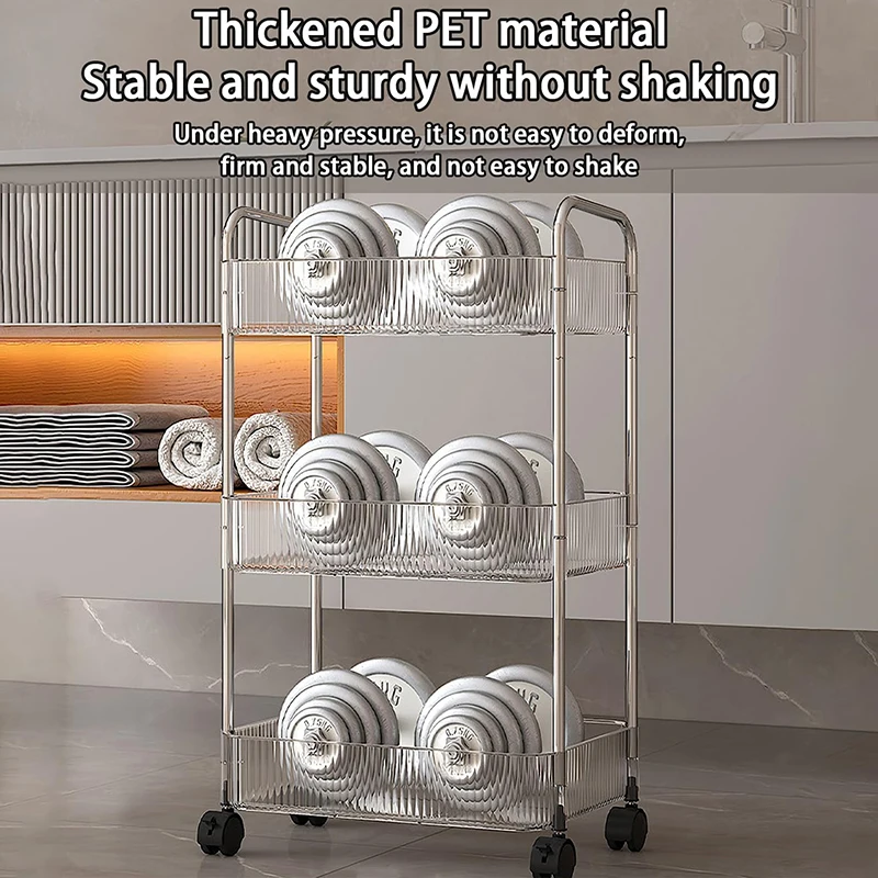 4-Tier Clear Plastic Rolling Utility Cart Multifunctional Movable ...