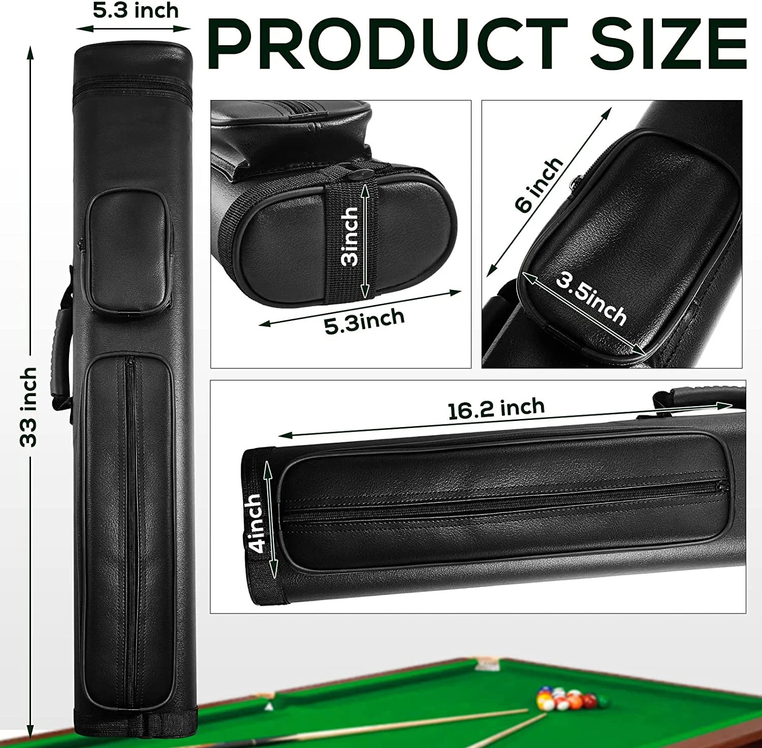 2x4 Oval Pool Cue Case Bag - Durable PU Leather Protection