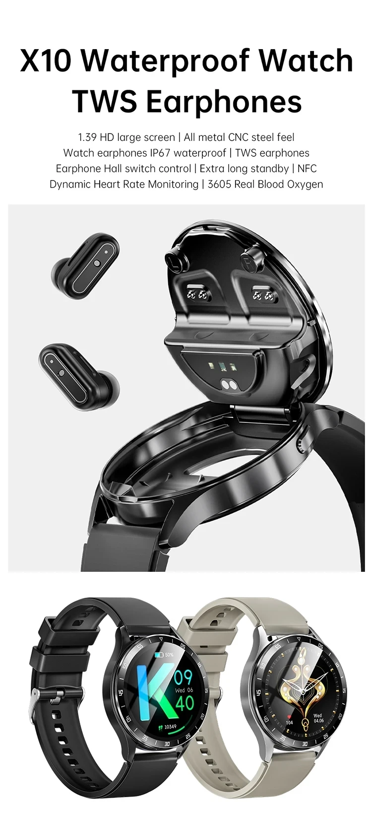 X10 Smart Watch with TWS Earbuds - Intelligent & Waterproof