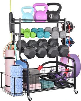 Home Gym Heavy Duty Storage Rack For Dumbbells Kettlebells Yoga Mat And ...