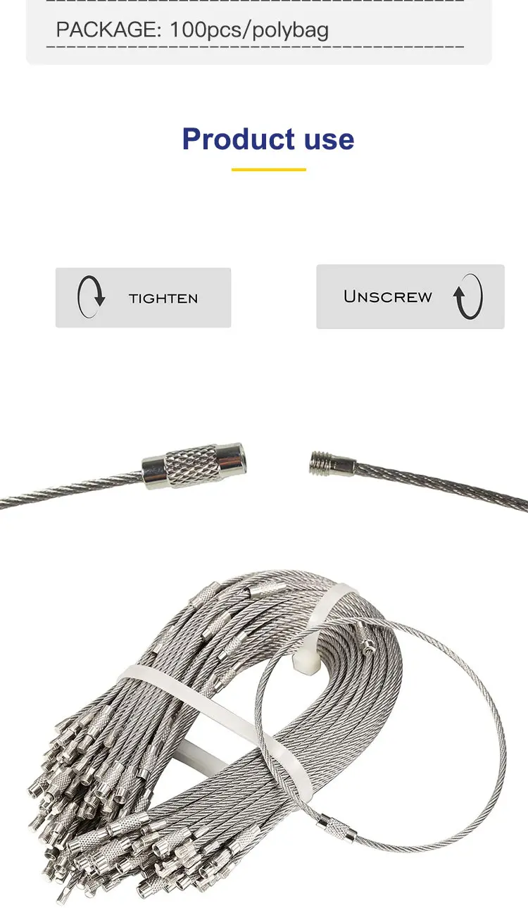 Stainless Steel Silver Wire Rope Key Ring With Screw Lock - Buy Wire ...