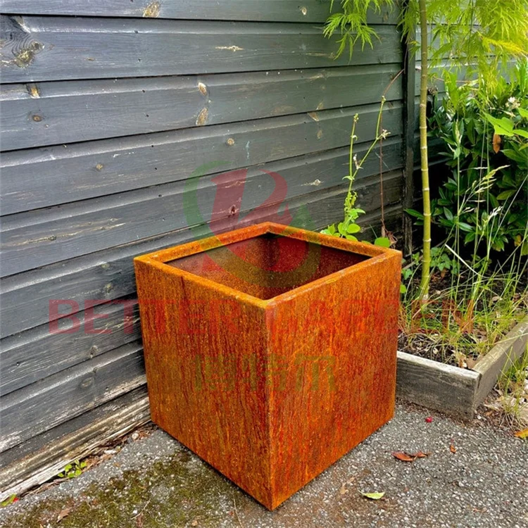 Corten Steel Outdoor Plant Box Custom Home Garden Flower Pots Cube ...