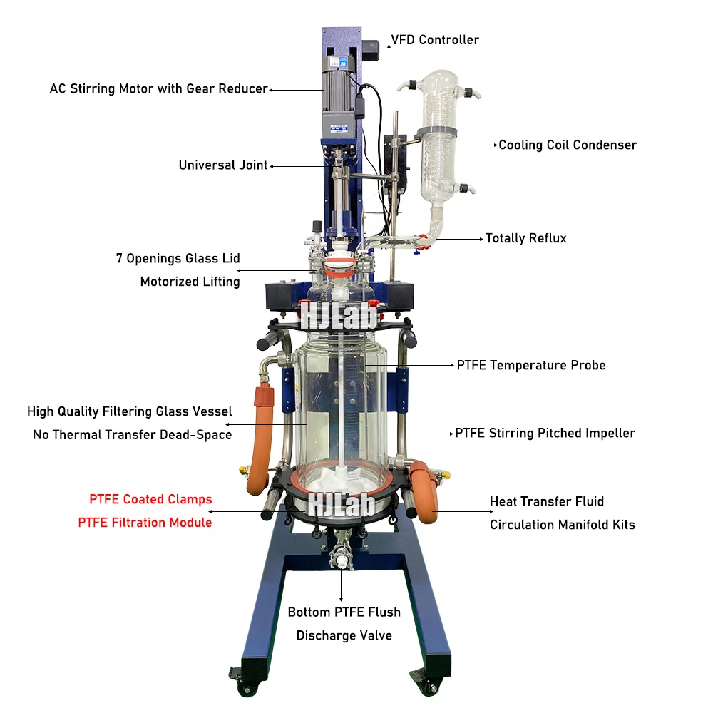 PTFE Reactor - Advanced Jacketed Glass Reactor for Synthesis