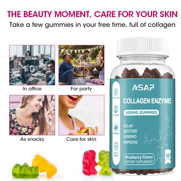Collagen Enzyme Gummies 60pcs Vitamin and Supplements Bear Gummies for ...