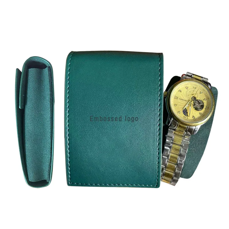Luxury Genuine Leather Green Roll Pouch with Custom Logo