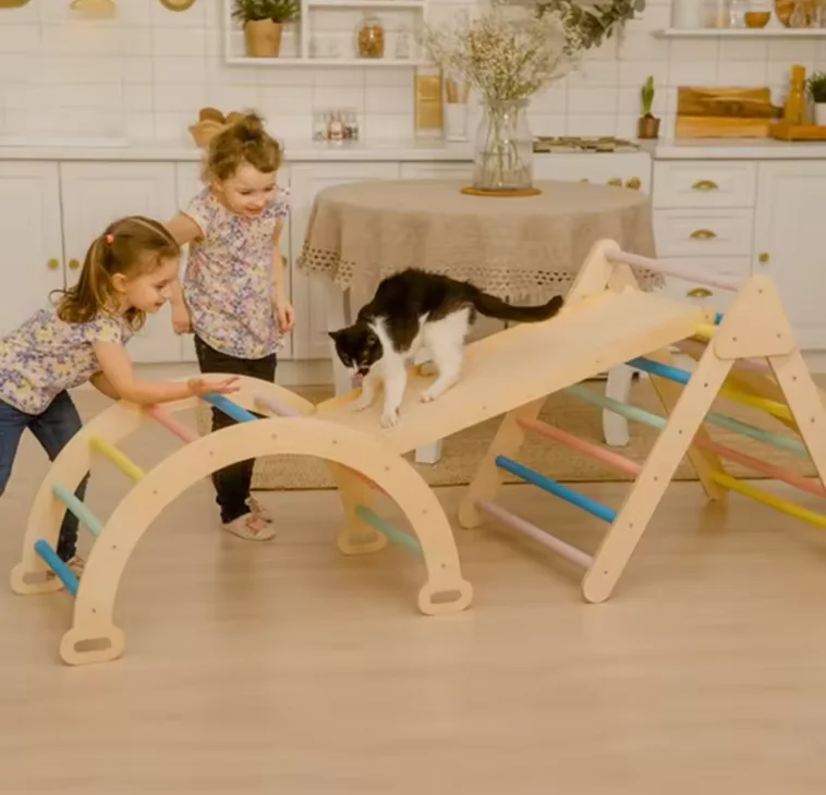 Rainbow Foldable Pickler Triangle Kids Wooden Climbing Triangle Ladder ...