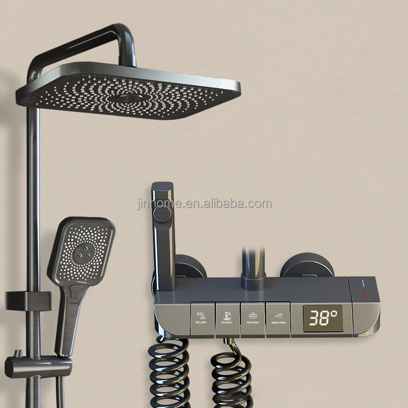 Black Gun Gray Copper Piano Shower Set - 4 Functions