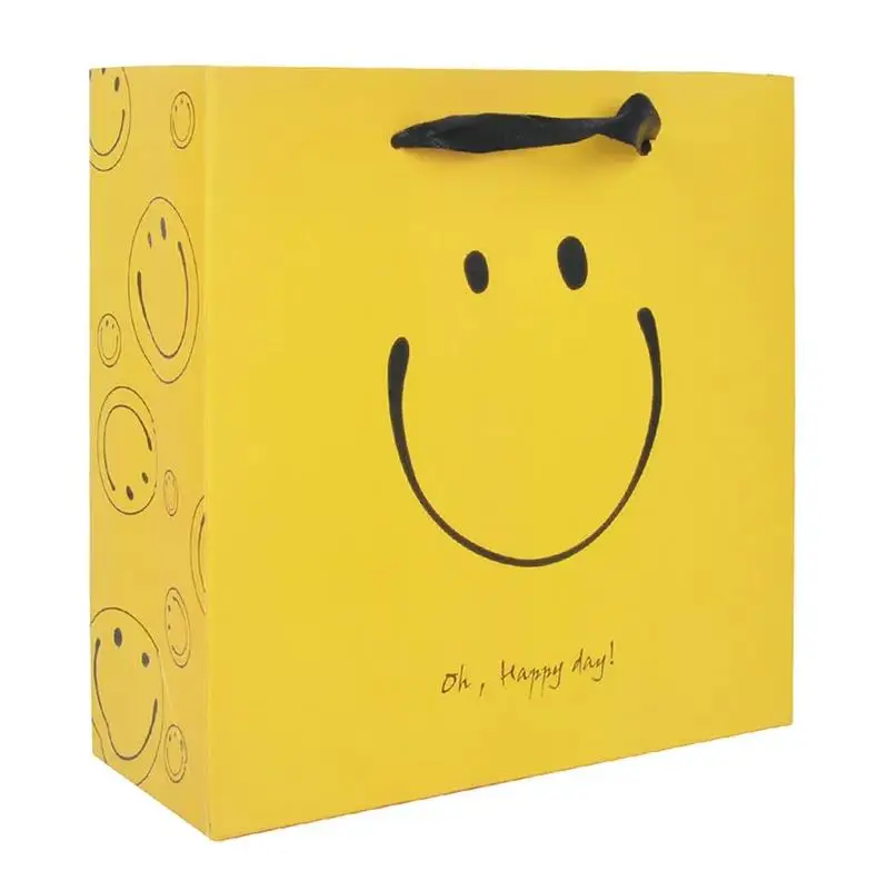 Cute Paper Bags With Your Own Logo Yellow Smiling Face Luxury Shopping ...