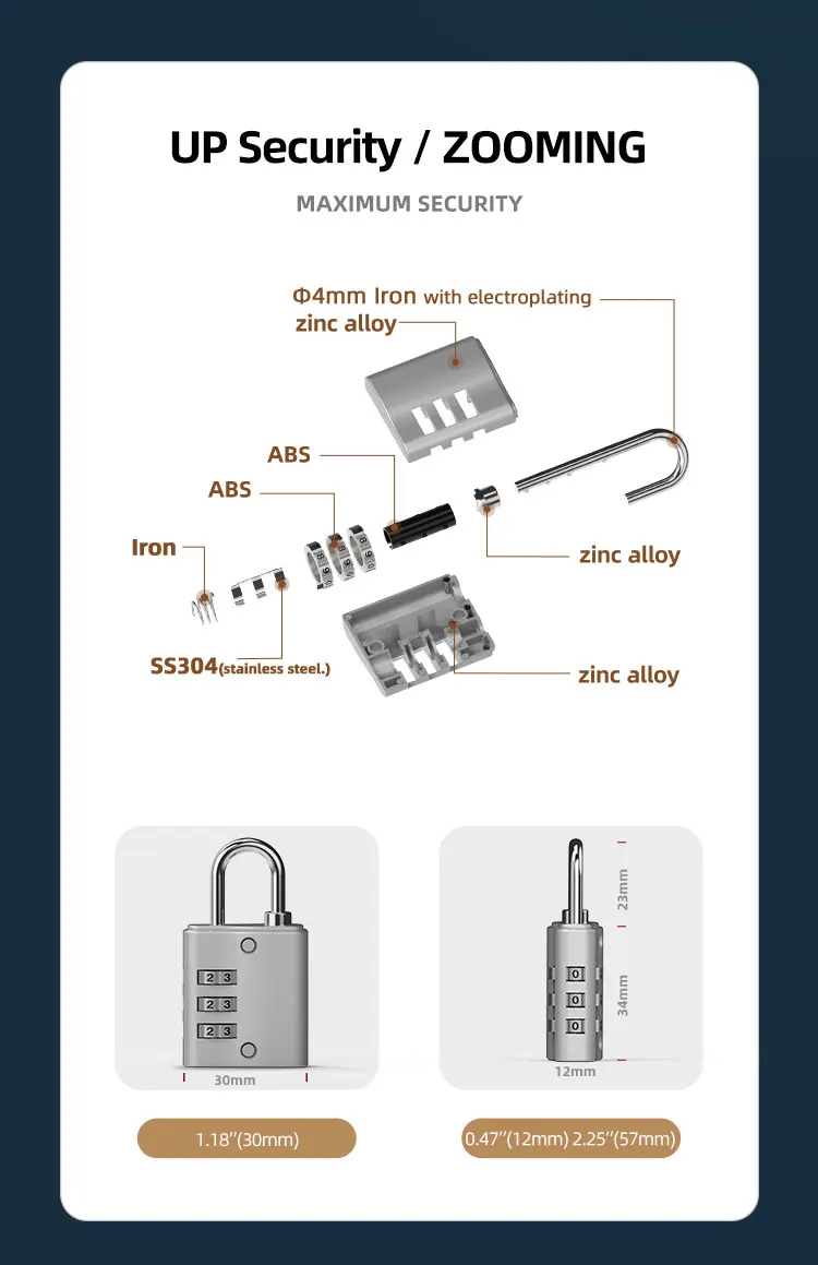 Customizable Lock 3 Digit Combination Locks 24N Candado for Backpack Zipper Small Travel Bag Gym ...