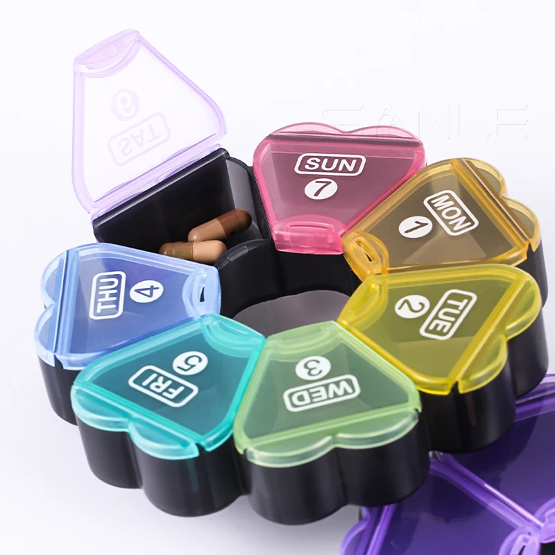 Portable Plastic Pill Dispensing Containers Round Weekly Pill Case ...