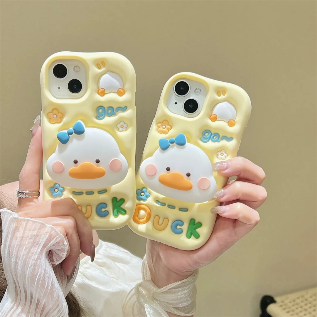 Cute Swollen for Duck Cartoon Silicone Phone Case for iPhone 15 Pro Max ...