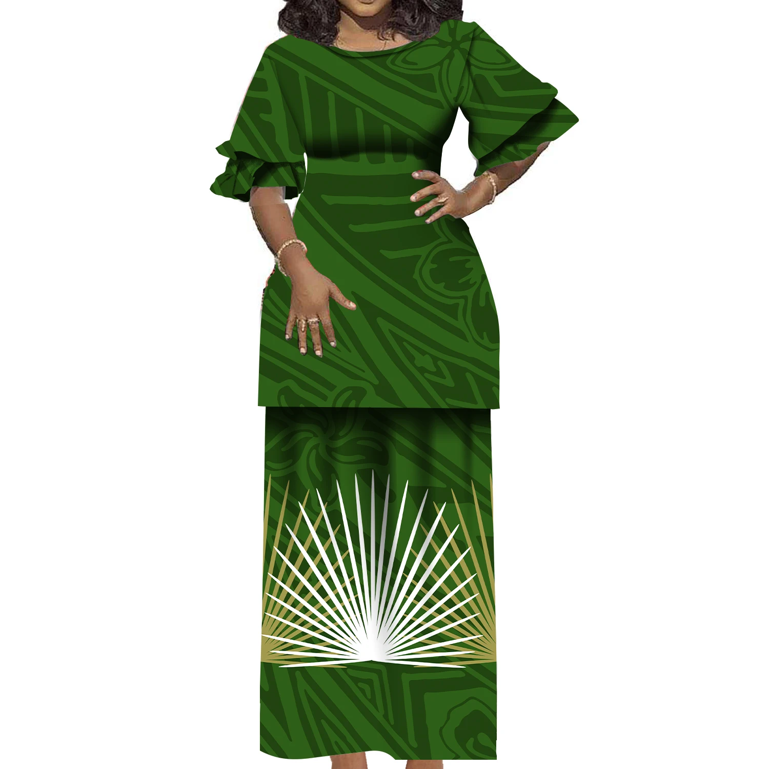 New Wholesale Custom Polynesian Tribal Design Petal Sleeve Samoan Puletasi Set Ptaha Plus Size ...