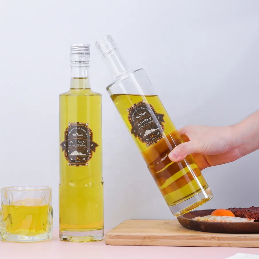 Premium High Flint 16oz 500ml Flat Shoulder Design Glass Liquor Oil ...