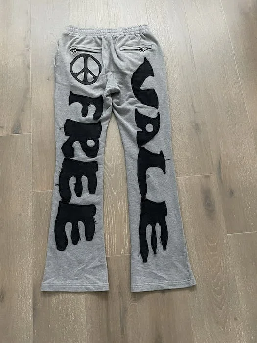 Custom Stacked Sweatpants Distressed Embroidery Patch Logo Mens Acid ...