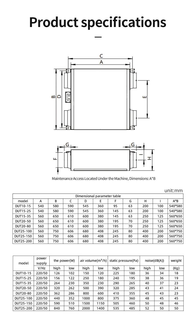 DUT Series Energy Efficient DUT Dual Flow Fresh Air System Low Noise