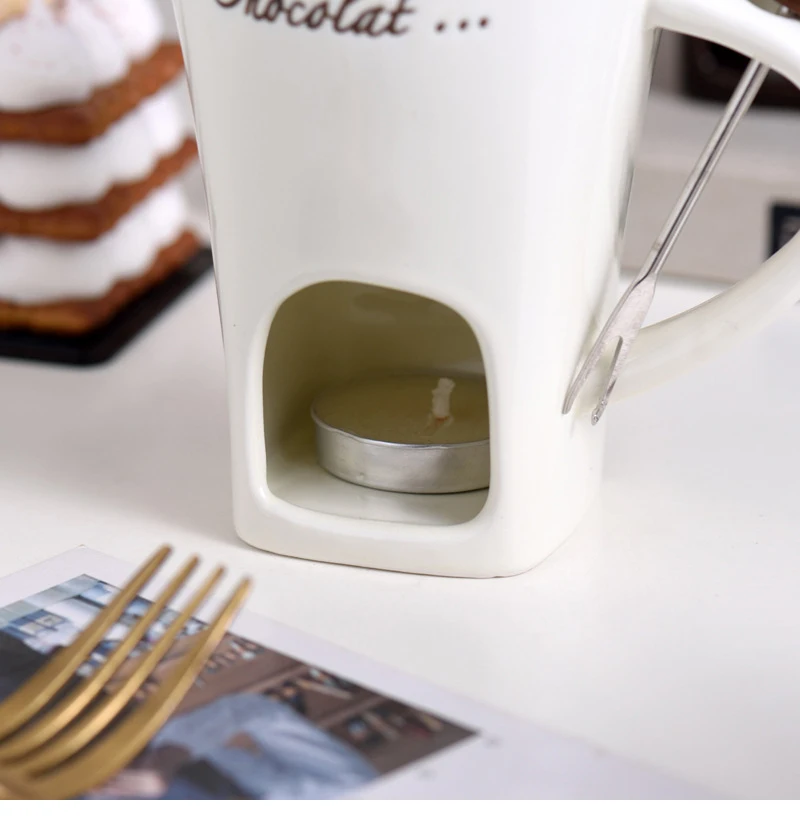 Personal Chocolate Fondue Mug Set - Ceramic Mugs with Forks