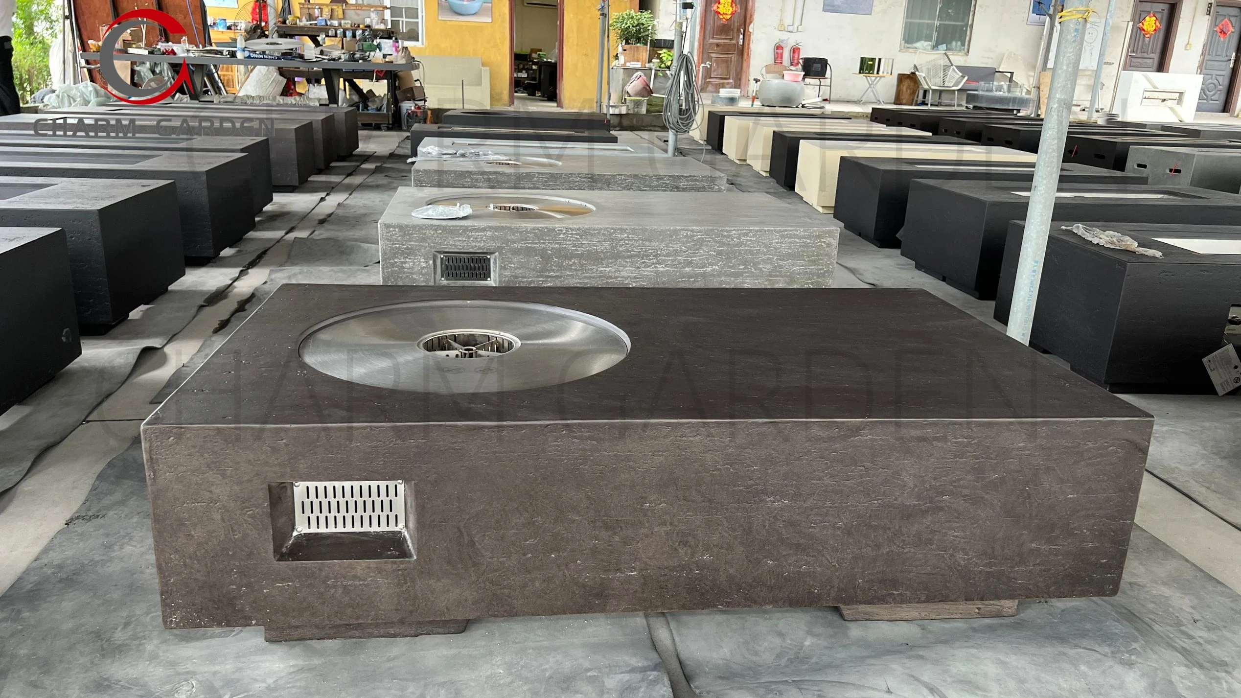 Modern Cast Concrete Freestanding Bio Ethanol Round Fire Pit Indoor ...