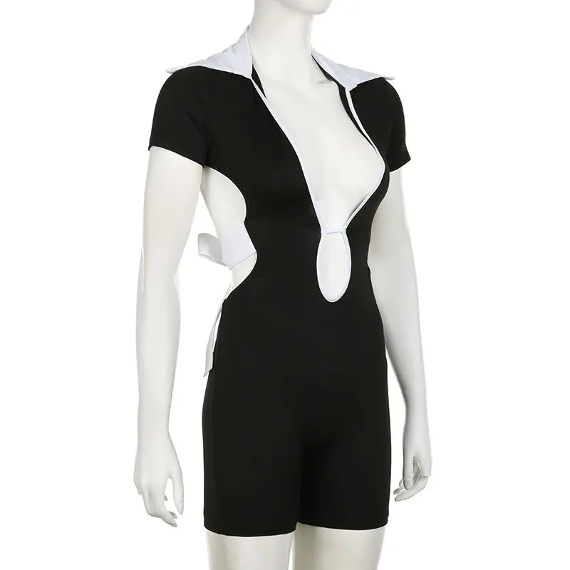 Sexy Party Club Deep V Neck Rib Knit Rompers Fashion Bodycon Patchwork ...