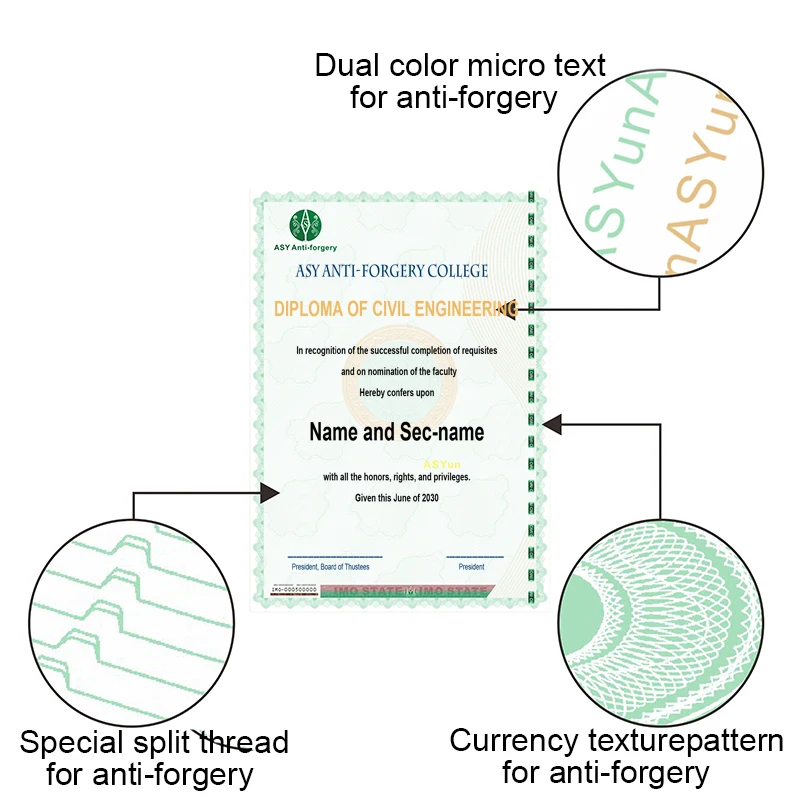 A4 Paper Custom School Diploma Certificate With Security Thread ...