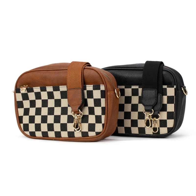 Crossbody Bag Pu Leather Cow Checker Print Brand New Fashion Ladies ...