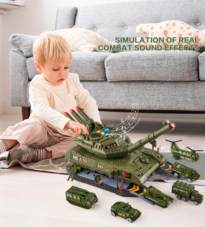 Toy Vehicle Diecast Toys Army Tank Model With 6pcs Metal Car Vehicle ...