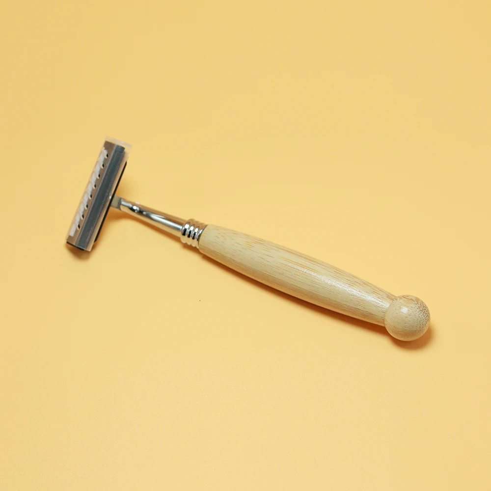 Vintage Style Double-Edged Manual Shaver with Solid Wood Handle & Gold ...