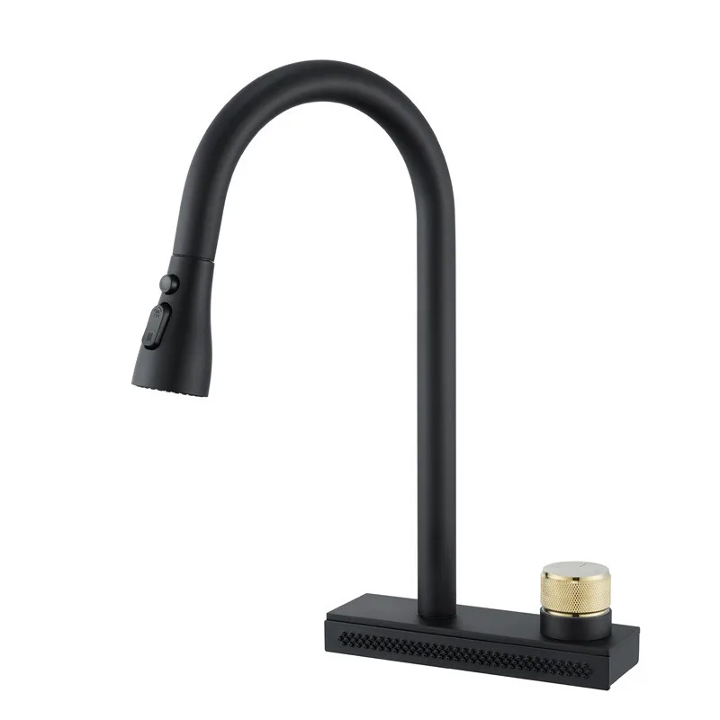 New Design Kitchen Faucet Waterfall Sink Faucet Pull Out Sprayer Hot ...