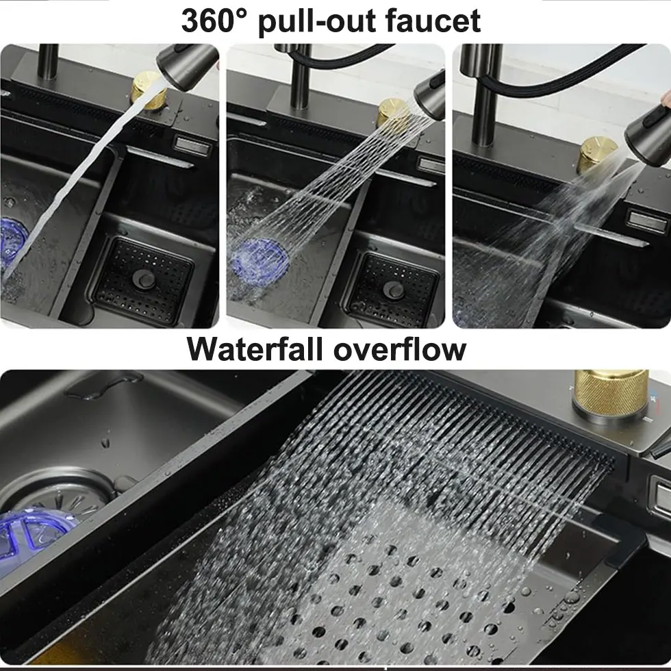 Modern Smart Multi-functional Rainfall Kitchen Sink Handmade Stainless ...