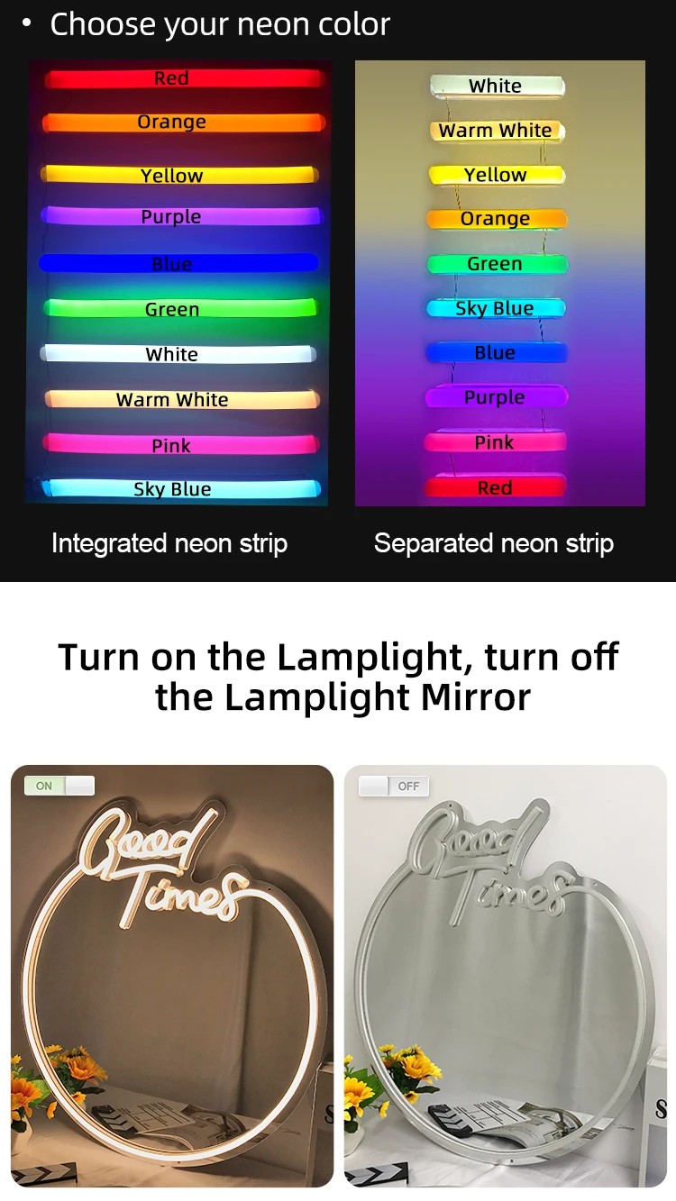 Divatla Customization Neon Mirror Vanity Mirror With Lights ...