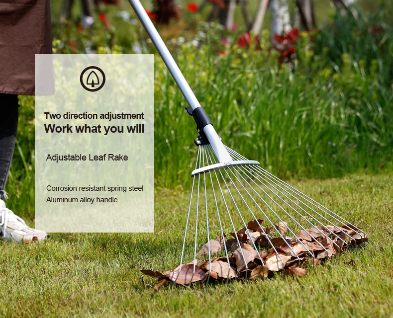 15 Teeth Adjustable Aluminum Telescopic Handle Leaf Rake