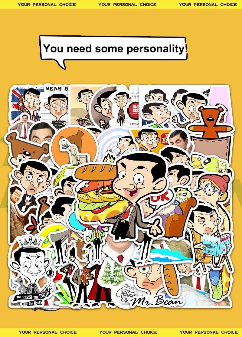 50pcs Cute Cartoon Atkinson Mr Bean Stickers For Kids Child Laptop ...