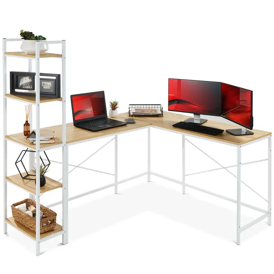 Modern Study Table with Bookshelf Book Shelf Rack Steel White Bookcases ...