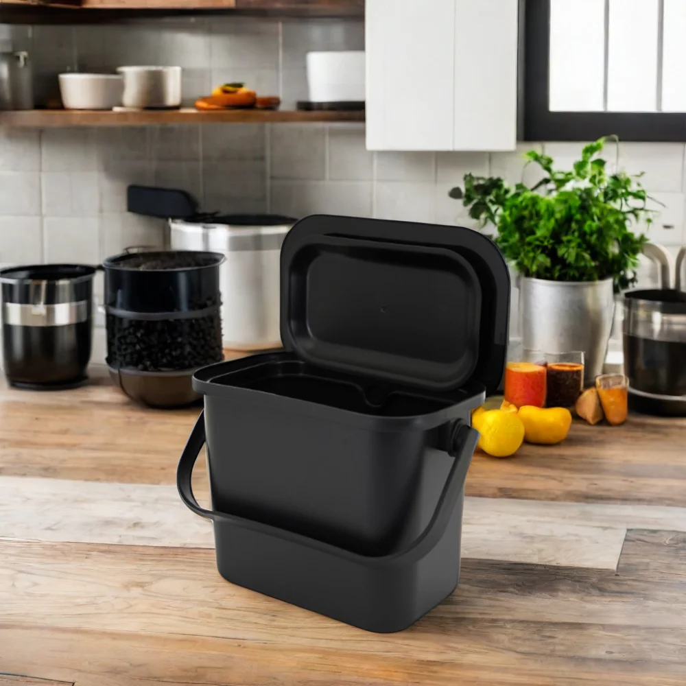 5l Wall Mounted Rectangular Compost Bin Black All-plastic Storage ...