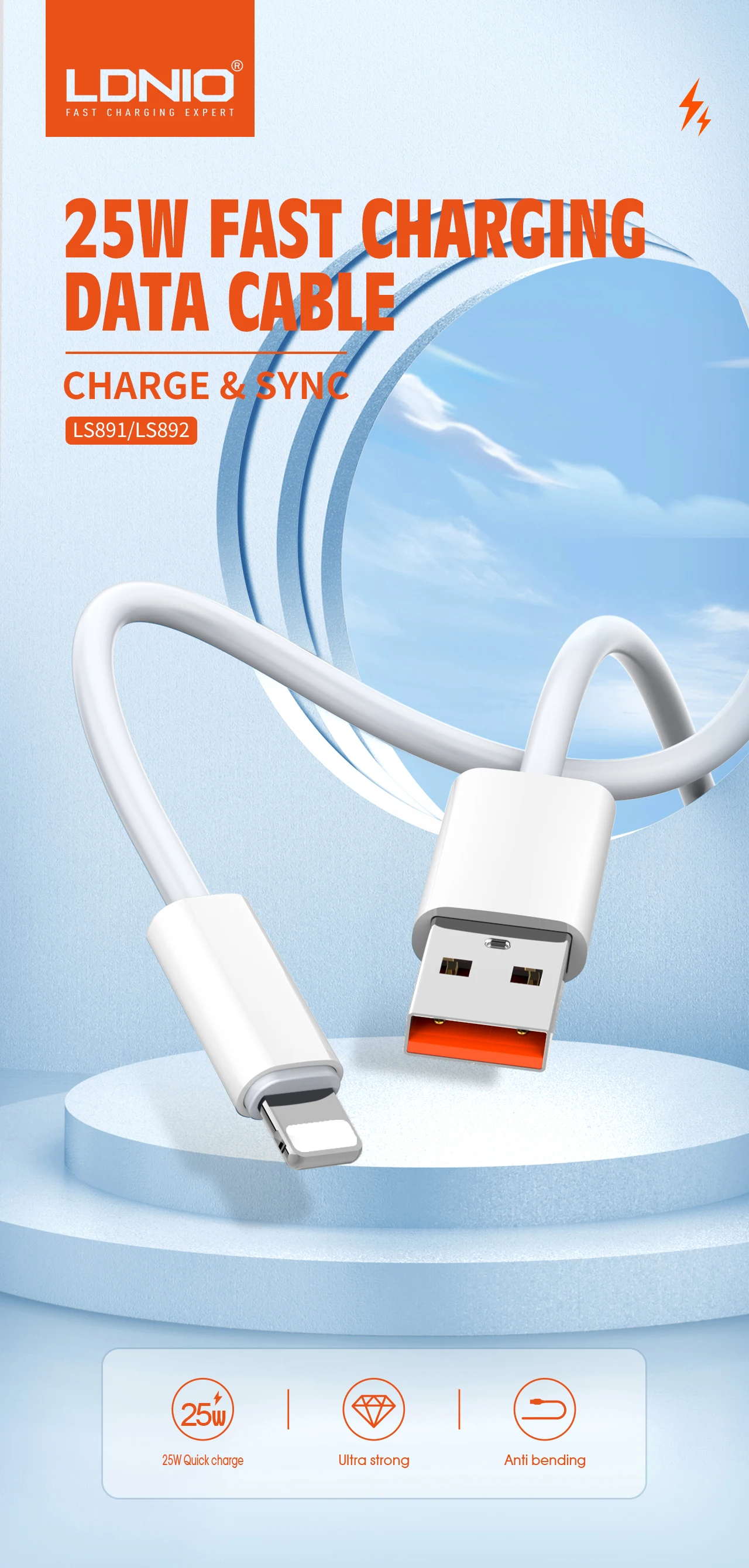 LDNIO Cable 25w Fast Charging Data Cable For Mobile 1M White | 3RAFOTY ...