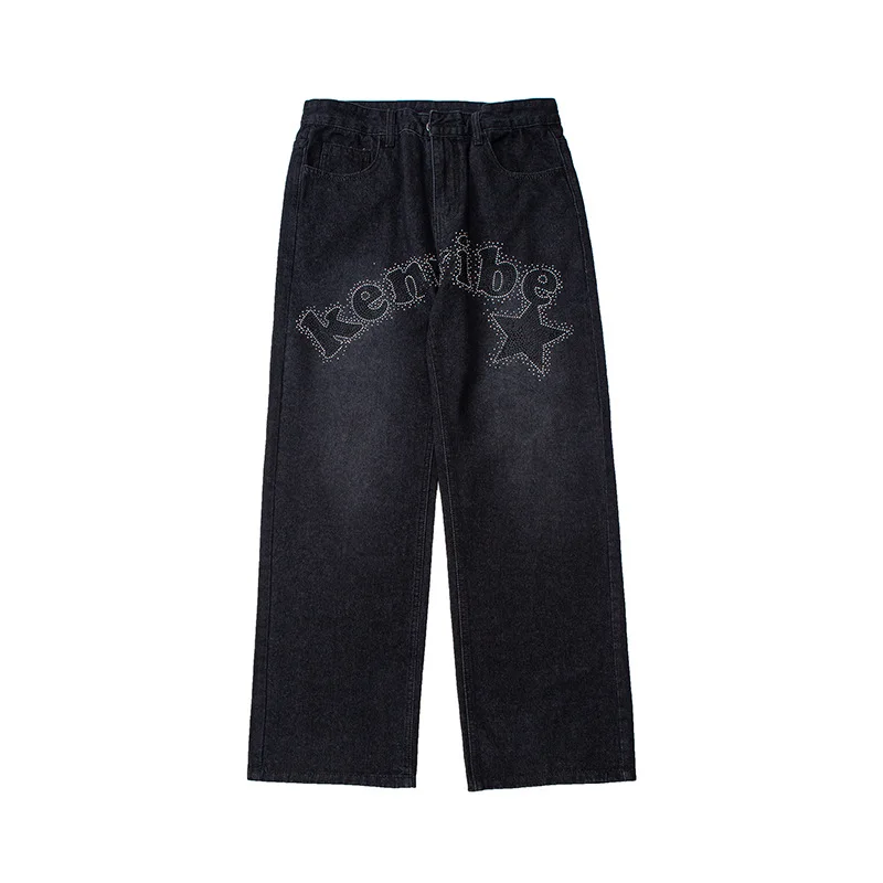 Custom Men Fashion Baggy Jeans Loose Fit Black Denim Pants Hip Hop ...
