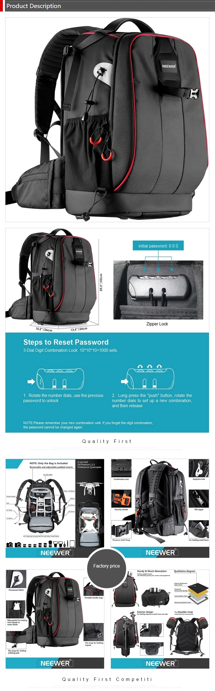 Neewer Pro Camera Case Waterproof Shockproof Adjustable Padded Camera ...